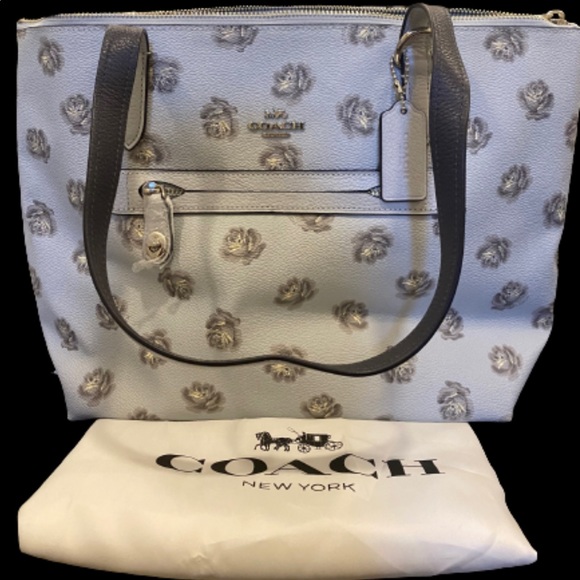 Coach | Bags | Coach Sky Blue Floral Rose Print Pebbled Leather Taylor ...